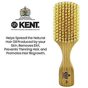 Kent OS11 Satinwood Rectangular Military Club Hair Brush and Facial Brush for Beard Care, Soft White Natural Boar Bristle Brush for Fine or Thinning Hair Mens Grooming, Hair Care, and Beard Brush