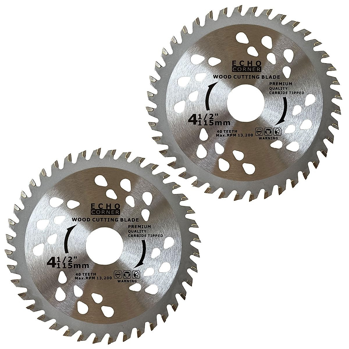 Echo Corner 2-Pack 4.5" Angle Grinder Saw Blade 7/8" Arbor Carbide TCT 40T Fast Fine Cut Trimming Ripping Crosscut Wood MDF Plastic