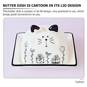 Cabilock Butter Dish with Lid Cute Cat Butter Box Ceramic Butter Container Holds for Countertop Cheese Butter Holder Butter Keeper for Home Kitchen Decor