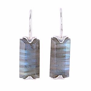 NOVICA Artisan Handmade Labradorite Drop Earrings 12carat from India Sterling Silver [1.1 in L x 0.3 in W x 0.2 in D] ' Beautiful Aurora'