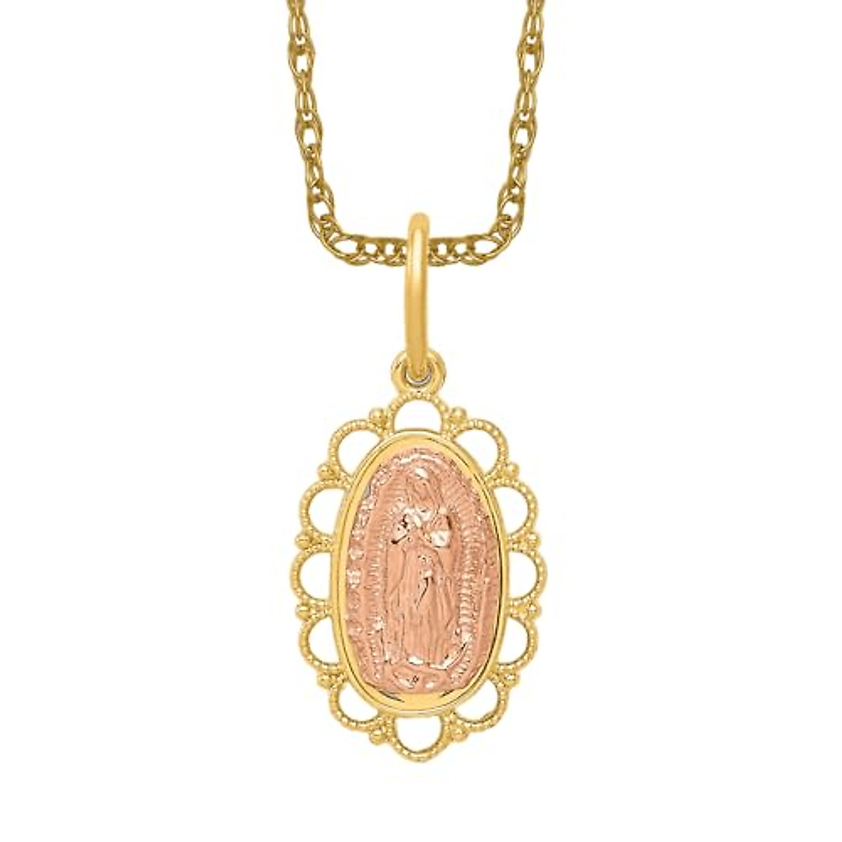 IceCarats 14K Two Tone Gold Our Lady of Guadalupe Virgin Mary Necklace Virgencita Maria Rosa Pendant Catholic Christian Holy Mother Medallion Charm Only