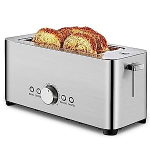 REDMOND Toaster 4 Slice, Stainless Steel Toaster With Bagel, Defrost, Reheat Function, Extra Wide Slots Long Slot Toaster, 6 Browning Settings and Removable Crumb Tray, Silver