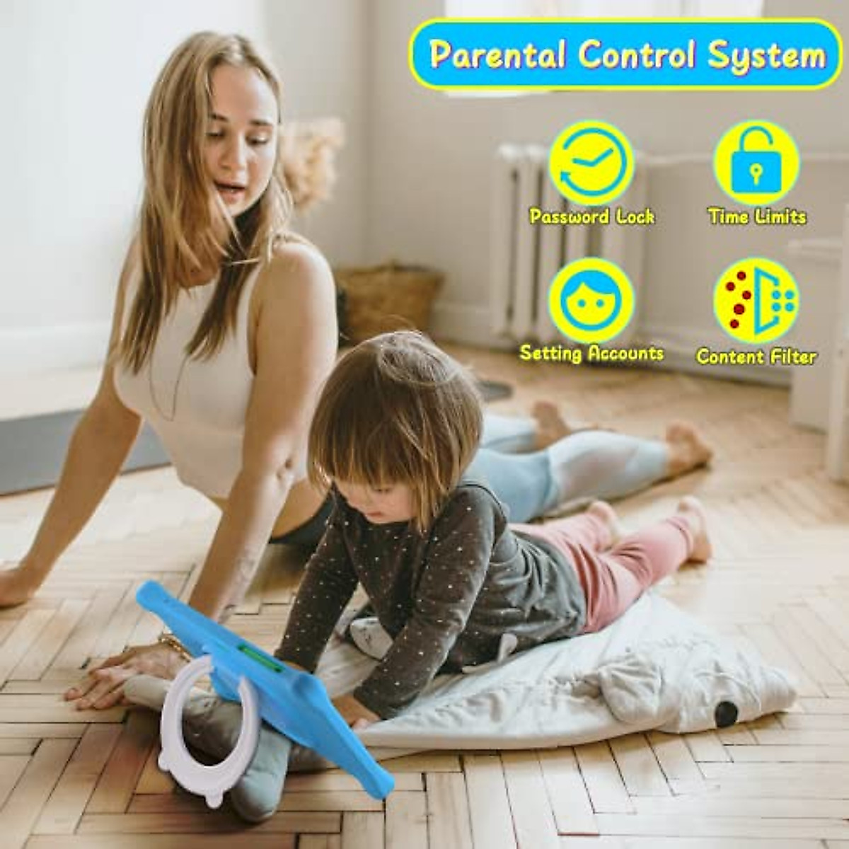 SGIN Android 12 Kids Tablet, 2GB RAM 64GB ROM Kids Tablets, 10 Inch Tablet with Case, Parental Control APP, Dual Camera, Educational Games, iWawa Pre Installed, WiFi, Bluetooth (Blue)