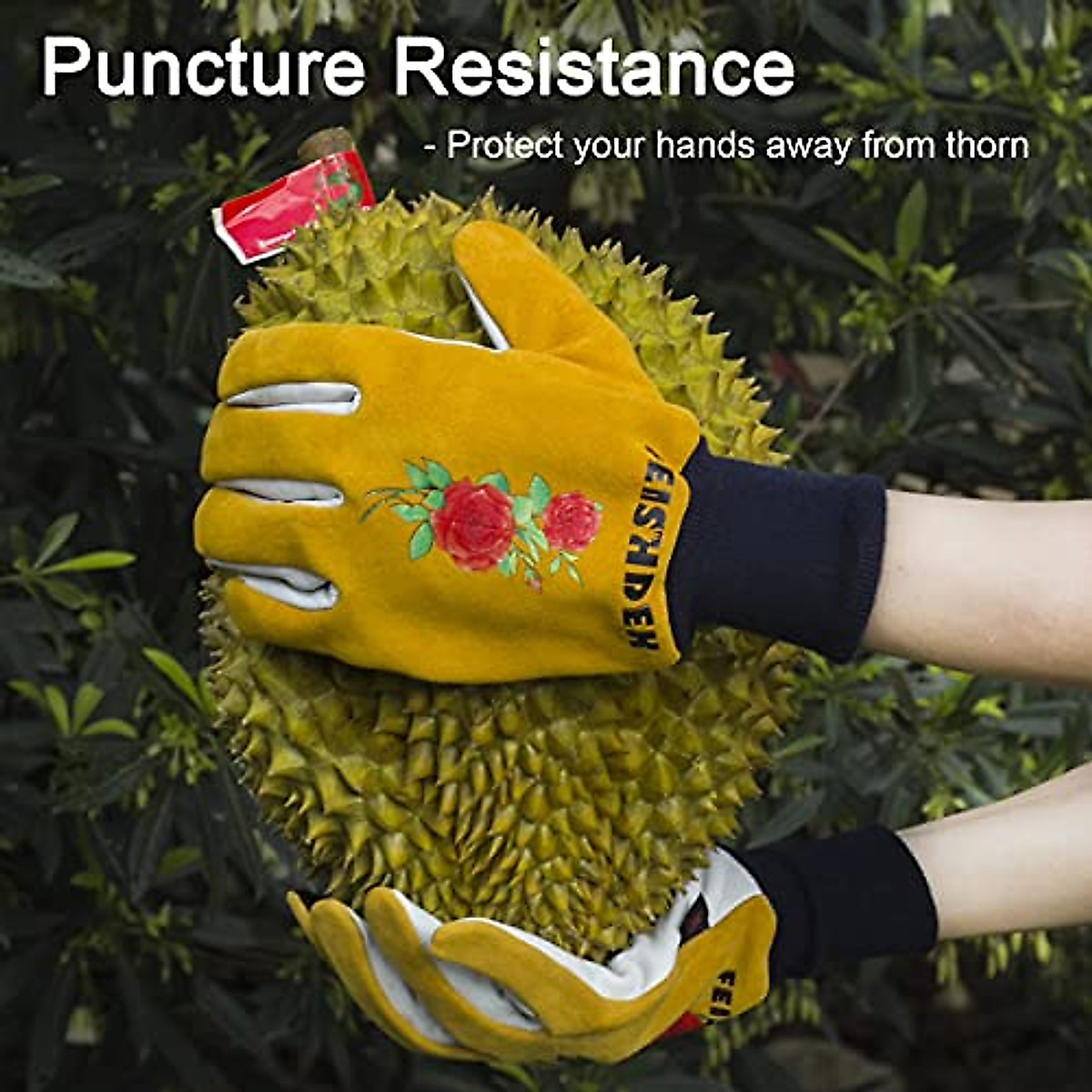 FEISHDEK Cactus Gloves Soft Deerskin Women Gardening Glove Thorn Proof for Cacti Handling (Medium - Short Sleeve, Yellow)