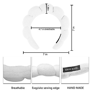 Spa Makeup Headband for Washing Face, Sponge Skincare Face Wash headbands for Women Girls - Bubble Soft Terry Towel Cloth Hair Band for Skincare Makeup, Puffy Non Slip Thick Headwear(White)