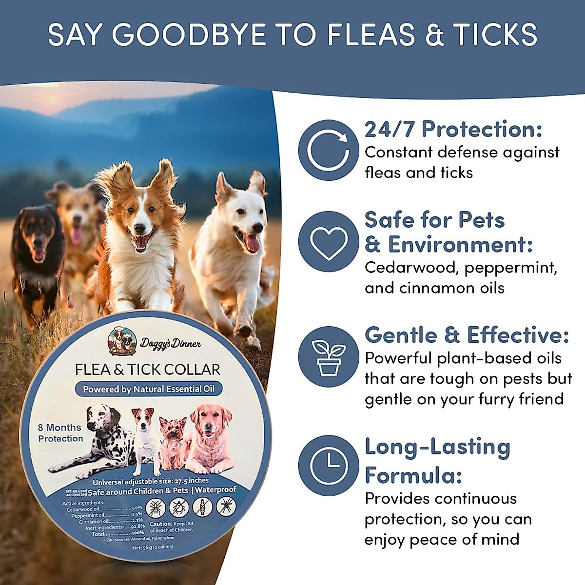 Flea and Tick Collar for Dogs and Cats- Long-Lasting 8-Month Protection Using Natural Plant-Based Oils - Safe for Pets, People and The Environment - 2-Pack Flea Collar for Dogs and Cats