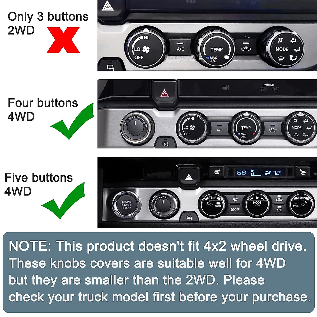 JKCOVER Interior Decorated Button Knob Covers Compatible with Toyota Tacoma 2023 2022 2021 2020 2019 2018 2017 2016, 4WD Temp Air Conditioner AC Switch Audio CD Aluminum Alloy Knob Ring (Red,4pcs)