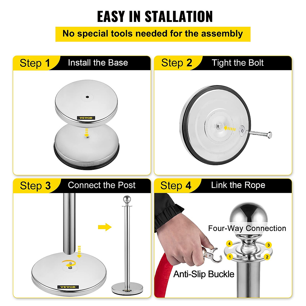 VEVOR Velvet Ropes and Posts 8 Pcs, 5 ft Red Velvet Rope, Stanchion Post with Ball Top, Crowd Control Barriers Silver Stanchions, Red Carpet Poles, Crowd Control Ropes and Poles for Party Supplies