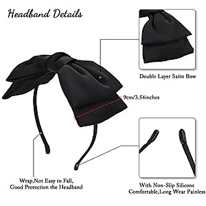 JOYOYO Bow Headbands for Women Double Layer Bow Knotted Headband Black Fashion Headbands Top Knot Festival Turban Hair Accessories for Girls