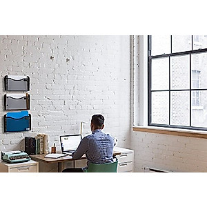 3 Pocket Wall Mount File Hanging Organizer, Metal Mesh Office Home Folder Binder Holder Magazine Mail Sorter Rack + Hardware, Black