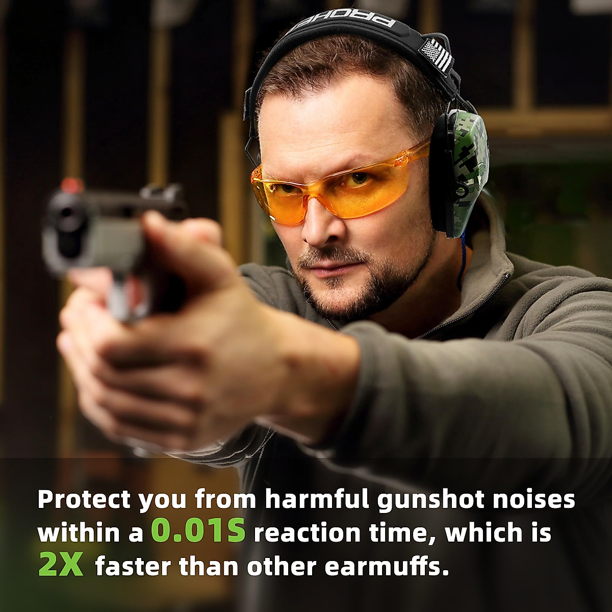 PROHEAR Electronic Ear Protection for Shooting with 4X Sound Amplification, Gun Range Hearing Protection Muffs, NRR 23dB Noise Reduction Headphones for Hunting, Camo