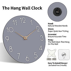 cicininc Wall Clock - Grey Wall Clocks Battery Operated, Modern Silent Wall Clocks Non-Ticking - Small Decorative Clock for Bedroom Kitchen Bathroom Office Living Room (10" Gray)