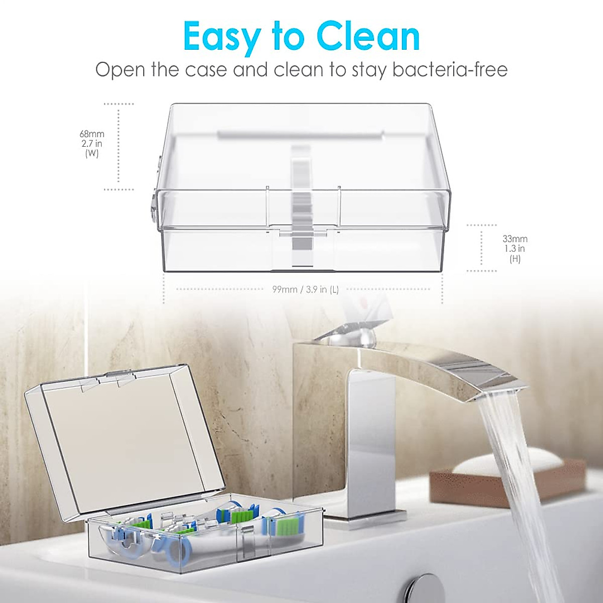 Toothbrush Heads Case, Brush Head Dustproof Cover Cap Protector Case Compatible with Oral-B Braun and Philips Replacement Brush Heads, Protects Toothbrush Head and Convenient Travel - Clear