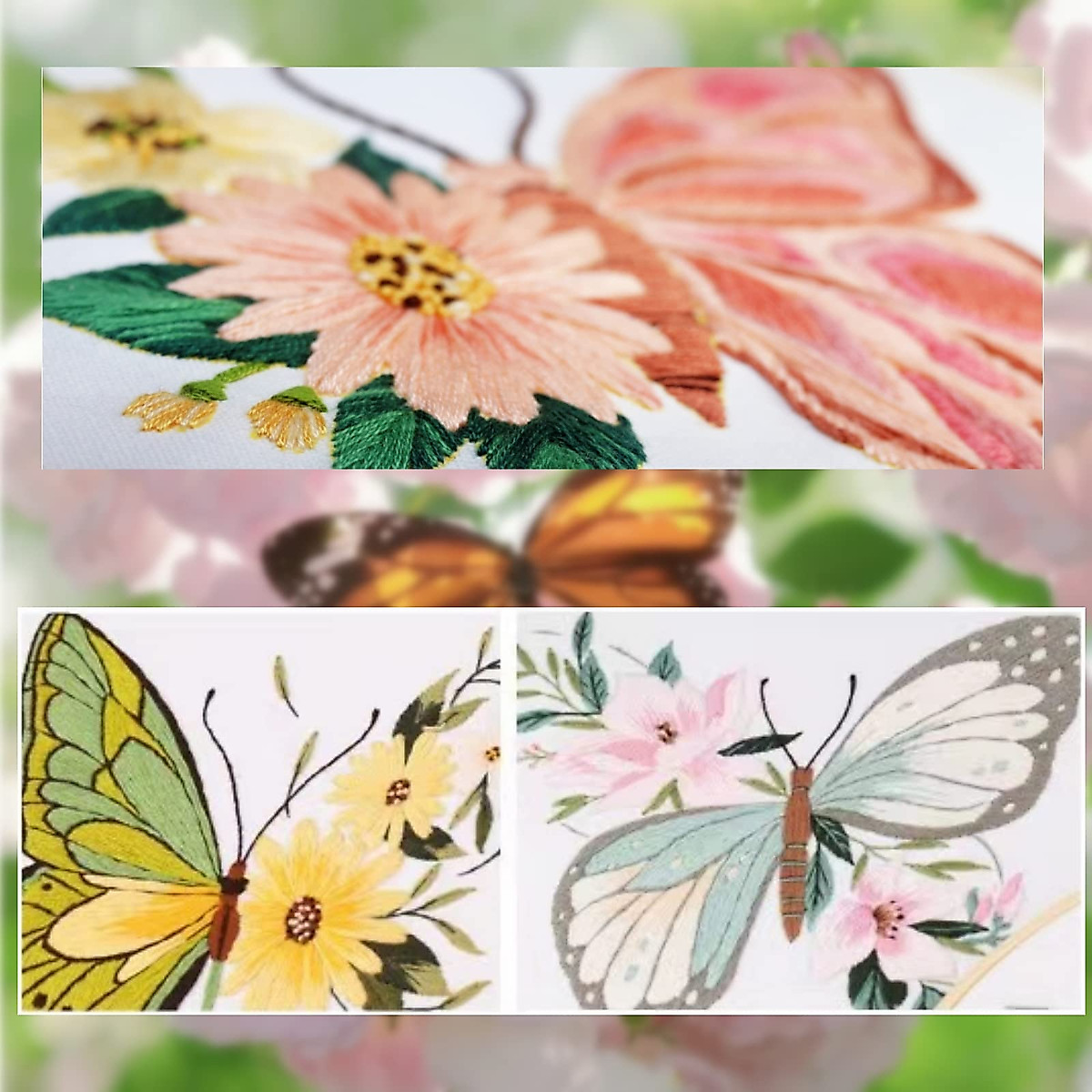 Highkick Embroidery Kit for Beginner,Embroidery Kit for Adults, All in one,Madame Butterfly,4 Pack