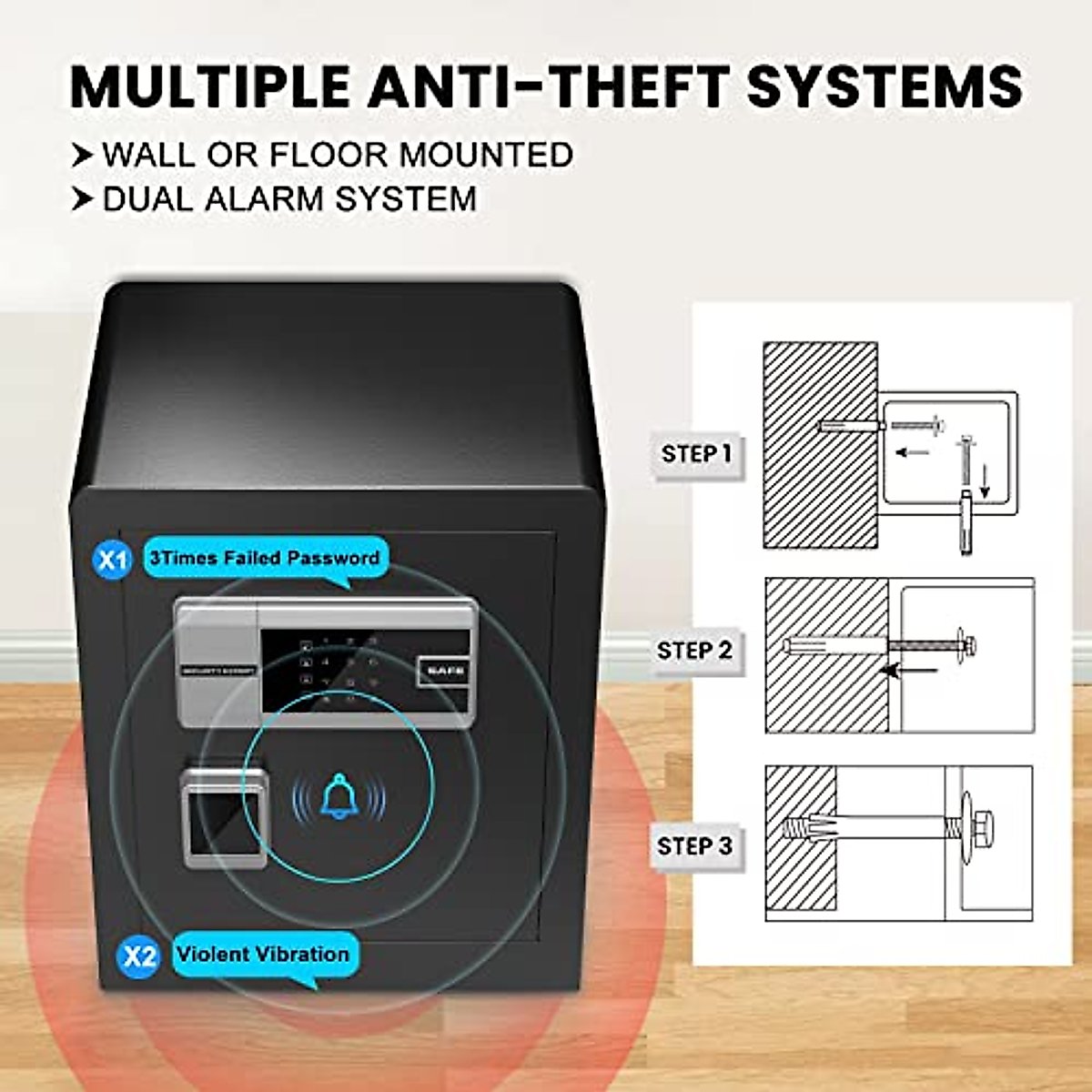 Marcree Biometric Fingerprint Safe Box, 2.0 CUFT Fingerprint Security Safe Box with Combination Lock and Voice Prompt and Dual Warning and Private Inner Cabinet for Money Documents Valuables