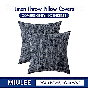 MIULEE Pack of 2 Decorative Burlap Linen Throw Pillow Covers Modern Farmhouse Pillowcase Rustic Woven Textured Cushion Cover for Sofa Couch Bed 18x18 Inch Blue