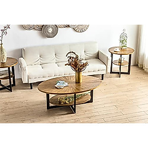 DAKVO Solid Wood Coffee Table for Living Room and Bedroom, Farmhouse Oval Coffee Table with Storage, Oval Round Coffee Tables Living Room