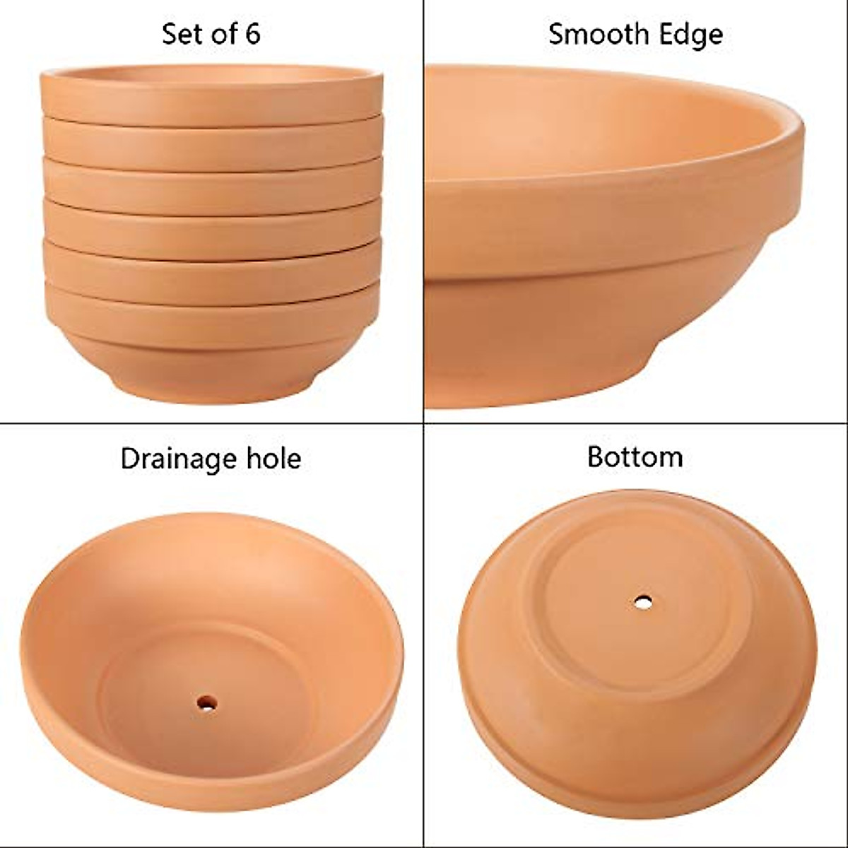 Terra Cotta Pots, Laergin 6.43 Inch Shallow Terra Cotta Clay Pots with Drain Hole Terra Cotta Plant Pot with Drainage Hole, Ceramic Plant Pots for Indoor/Outdoor Plants(6 Pack)