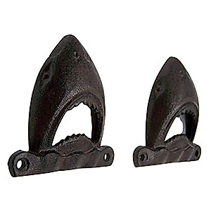 Cast Iron Shark Head Bottle Openers, Wall Mounted, Nautical Bar Décor, Set of 2, 3.5 Inches