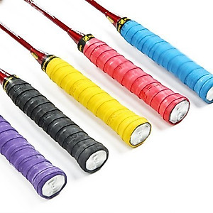 Onwon Absorb Moisture & Anti-slip Overgrip Tennis Racquet Racket Grip Overgrip PU soft Tape for tennis and badminton racket bike bar 5 Pcs (Black, Blue, Purple, Yellow, Red)