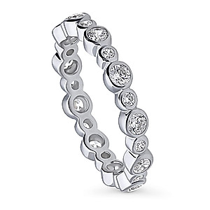 BERRICLE Sterling Silver Bubble Wedding Rings Bezel Set Cubic Zirconia CZ Anniversary Eternity Ring for Women, Rhodium Plated Size 6.5