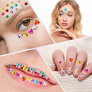 971 pcs Gem Stickers, Star Heart Round Small Stickers for Kids Adults, Glitter Cute Stickers for Crafts, Face Eye Body Makeup, DIY Decoration, Kids Reward, Sparkling Acrylic Rhinestones Jewel Stickers