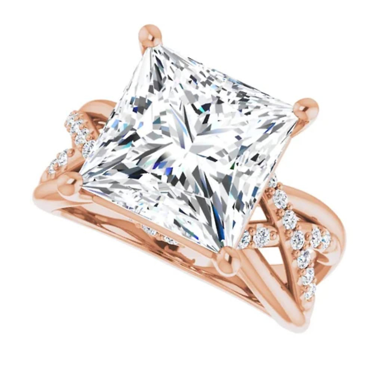 Handmade 18K Gold 5 CT Princess Cut VVS1 Colorless Moissanite Engagement Ring for Women Bridal Set Moissanite Wedding Ring for Gifts (Rose Gold, 7.5)