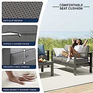Amopatio Aluminum Patio Furniture Set, 8 Pieces Modern Patio Conversation Sets, Outdoor Sectional Metal Sofa with Cushion and Coffee Table for Balcony, Garden, Dark Grey (Included Waterproof Covers)