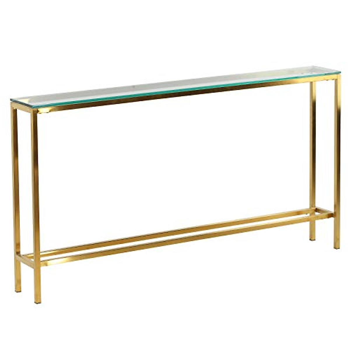 Cortesi Home Juan Console Table, Skinny 56" x 8", Brushed Gold Color with Clear 10mm Glass,CH-AT656930