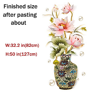 Dechom Chinese Style Lotus Flower Classical Vase Wall Sticker Pearl Living Room Art Wall Decals Home Entrance Backdrop Decoration