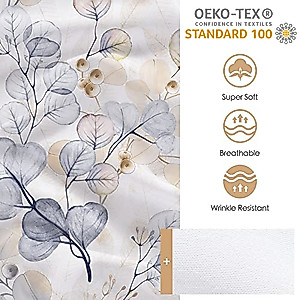YIYEA Queen Fitted Sheet with Pillowcase - Plant Print - Premium 1800 Thread Count Brushed Microfiber Queen Size Fitted Sheet - 16" Deep Pocket, Ultra Soft, Shrinkage and Fade Resistant (Queen)