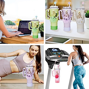 Compatible with Stanley Cup Accessories, 7pcs Tumbler Accessories for Stanley Cup 30/40 oz, Including Water Bottle Handle Strap, Cup Boot, Straw Cover, Plush Ball and Key Charm, Purple