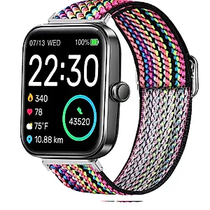Lamshaw Stretch Elastics Nylon Adjustable Replacement Strap Accessories Compatible for SKG V7 Smart Watch/TOZO S2 44mm Watch/Boean ID207 Watch/GGZZ ID207 1.69"/Dirrelo Smart Watches ID207/Fitpolo