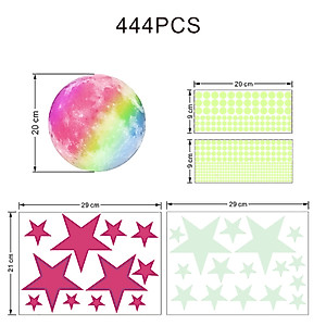 Glow in The Dark Stickers for Ceiling, 444Pcs Wall Stickers-Realistic Stars and Bright Solar System Shining Decoration, Glowing in The Dark Ceiling Decors for Kids, Boys, Girls Bedroom