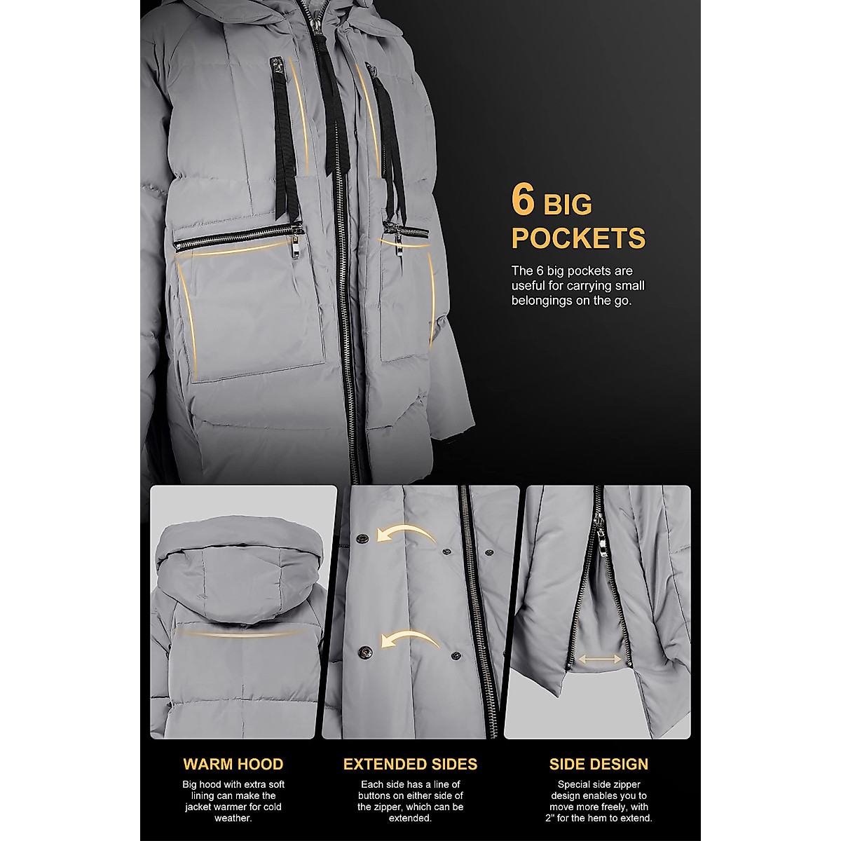 Orolay Women's Thickened Down Jacket Gray Medium