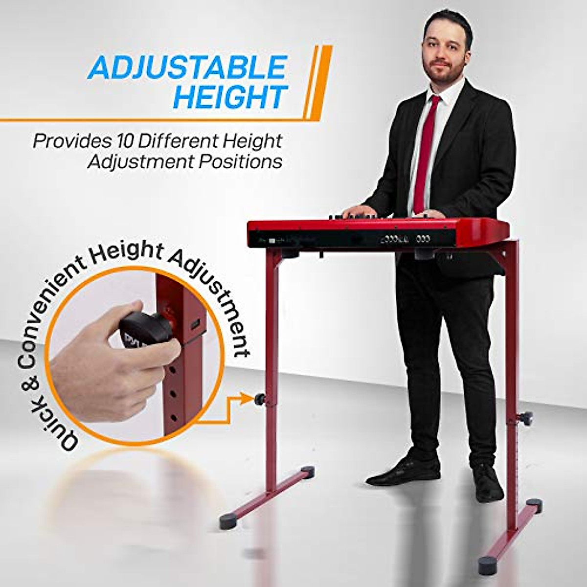 Pyle Universal Keyboard Heavy-Duty Electronic Organ Holder Rack Portable Piano Stand w/Adjustable Height and Width, Protective Rubber Discs