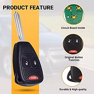Car Key Fob Keyless Entry Remote Compatible with Chrysler 200/300/ Aspen/Dodge Charger/Ram/Durango/Wrangler/Commander etc. 3 Buttons OHT692427AA Key Remote Clicker- Pack of 2
