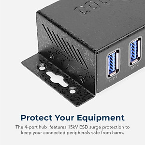 USB 3.2 Powered 4-Port Mini Hub, 5Gbps Fast Data Transfer with ESD & Surge Protection – Durable and Mountable USB Hub