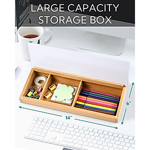 BS-VOG Desk Whiteboard, Glass Desktop Dry Erase Board with Wooden Storage Box, Computer Keyboard Stand with Drawer for Home Office Accessories Supplies Organizer, 2 Markers with Eraser Included