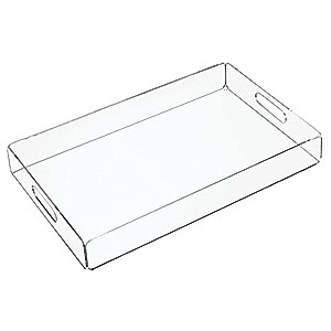 mDesign Modern Acrylic Rectangular Serving Tray with Built-in Handles for Food, Tea, Coffee, Breakfast, Snacks, Cheese, Appetizers - Use in Kitchen, Bathroom, Office - Medium, 2 Pack - Clear