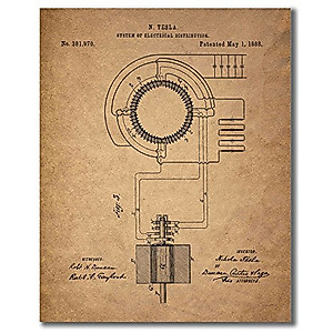 Tesla Patent Wall Art Prints - Set of 6 Vintage (8 inches x 10 inches) Photos