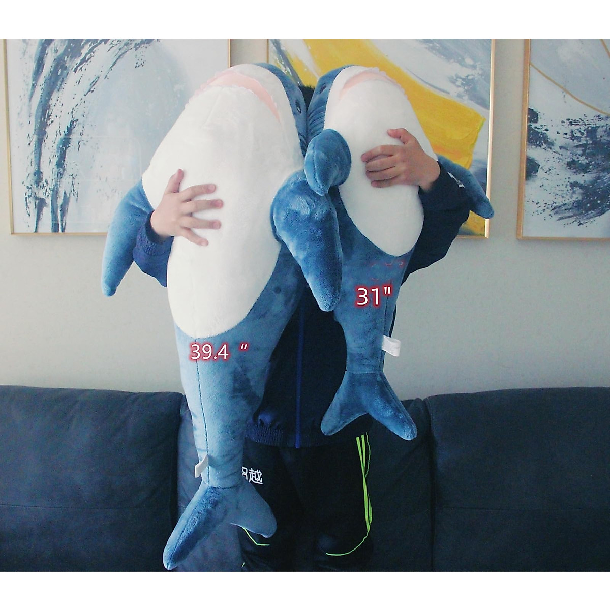 Ryttir 31 Inch XL Giant Shark Stuffed Animals,Chubbier Shark Pillow Soft Shark Plush Shark Body Pillow Stuffed Shark Décor, Perfect Chrismas Stress Relief Gifts for Kids Women