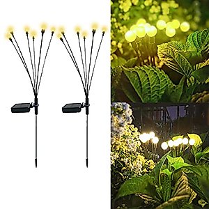 Solar Garden Lights, 2PCS Solar Powered Firefly Lights Outdoor Waterproof, Starburst Swaying Light, Vibrant Garden Solar Lights for Garden,Yard, Path, Lawn Decor (Warm White)