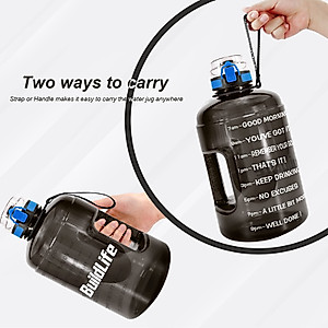 BuildLife Gallon Water Bottles with Times to Drink - Gallon Water Jug - 1 Gallon Water Bottle–128 oz Water Bottle,One Gallon Water Bottle with Time Marke for Gym(Black, 1 Gallon)