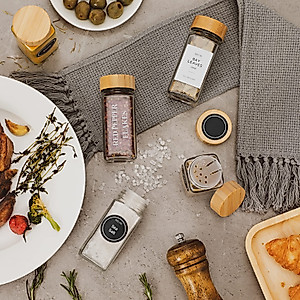 NETANY 24 Pcs Spice Jars with Labels - 4 oz Glass Spice Jars with Bamboo Lids, Minimalist Farmhouse Spice Labels Stickers, Collapsible Funnel, Seasoning Storage Bottles for Spice Rack, Cabinet, Drawer