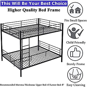 ZMIZAKOY Queen Bunk Beds for Adults, Higher Quality Queen Over Queen Bunk Bed, Heavy Duty Metal Bunk Bed Queen Over Queen for Adults and Kids, Easy Assemble Space Saving Queen Size Bunk Bed（Black）