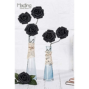 MACTING Black Roses Artificial Flowers, 30pcs Real Touch Fake Foam Roses for DIY Bouquets Wedding Party Baby Shower Home Decoration (Black)