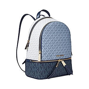 Michael Kors Women's Rhea Zip Medium Backpack, Navy/White/Light Blue, OneSize