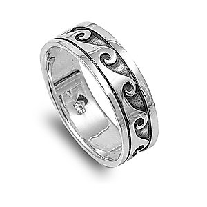 CloseoutWarehouse 925 Sterling Silver Waves of Eternity Bali Tribal Ring Size 9