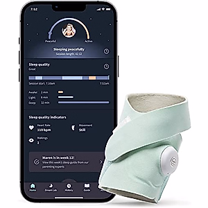 Owlet Dream Sock Plus - Smart Baby Monitor with Heart Rate and Average Oxygen O2 as Sleep Quality Indicators - Standard Sock and Plus-Sized Sock to Grow with Baby, Mint